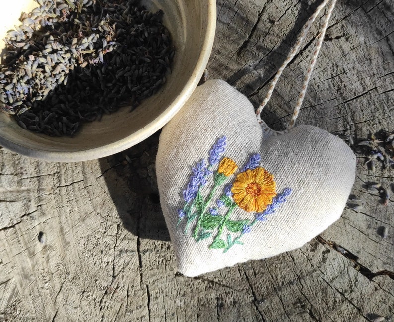 Lavender Stuffed Hanging Heart With Pot Marigold and Lavender Hand ...