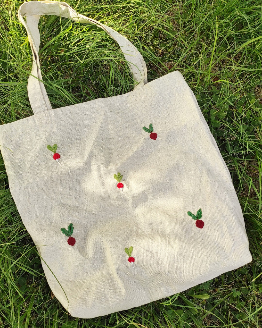 Vegetable Tote Bag Embroidered Beetroot Raddish Pattern, Large Bag ...