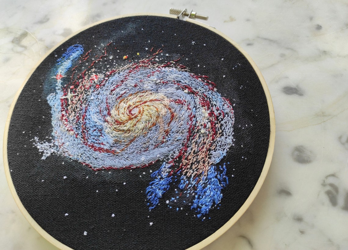 Space Galaxy Hand Embroidery, Wall Art Hoop, Galaxy NGC1672, Telescope ...