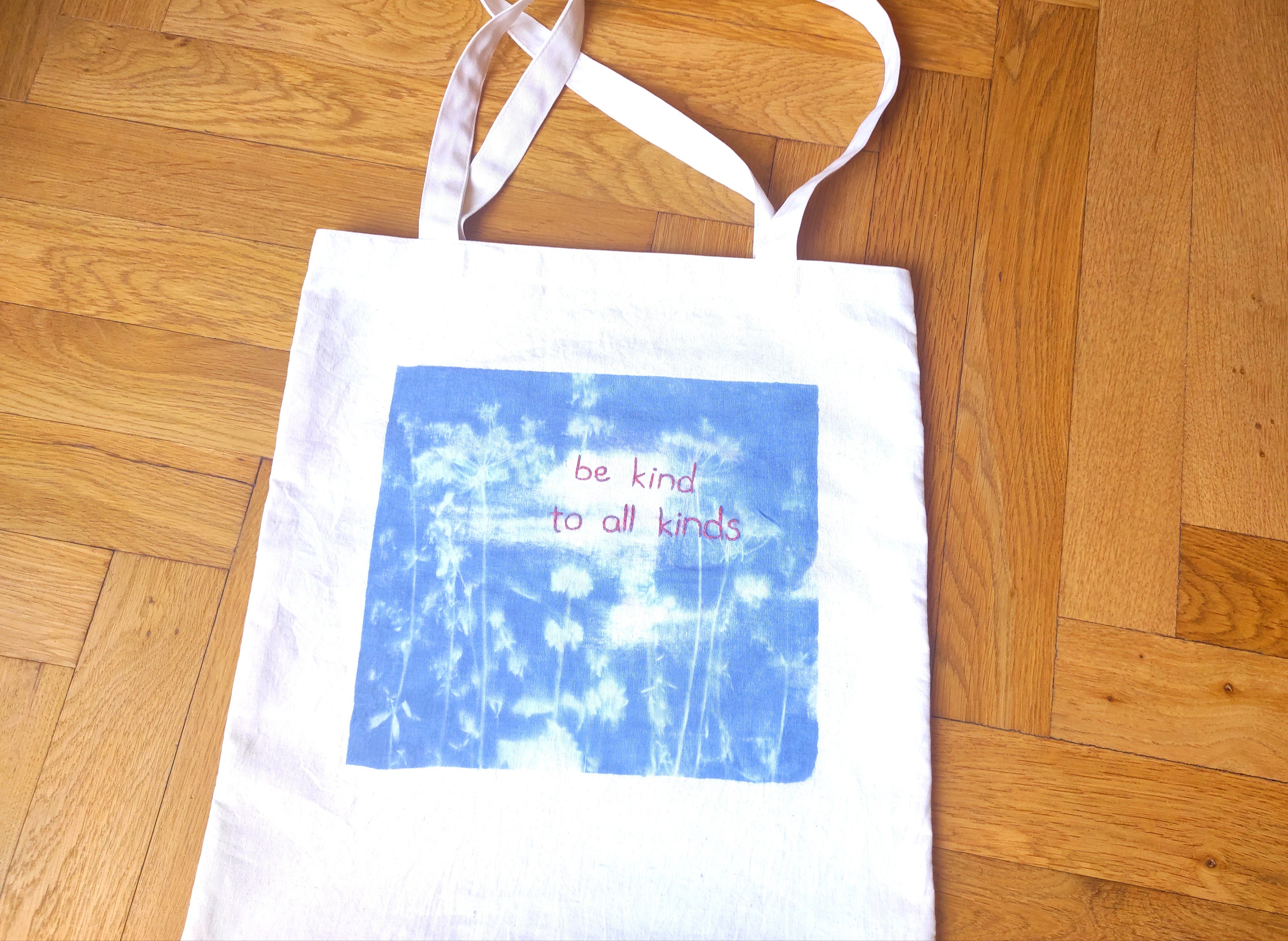 Cyanotype Flower Tote Bag, Hand Embroidery Tote , Cyanotype Print. Be ...
