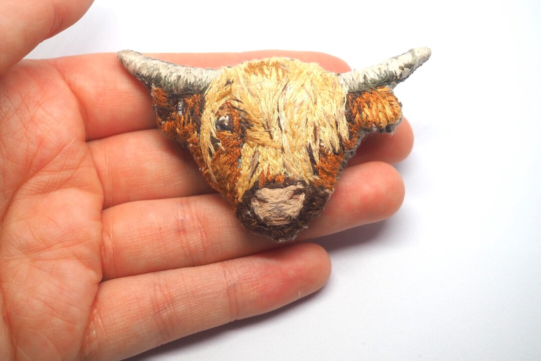 Highland Cow Brooch Hand Embroidery Pin, Handmade Brooch, Cute Highland ...