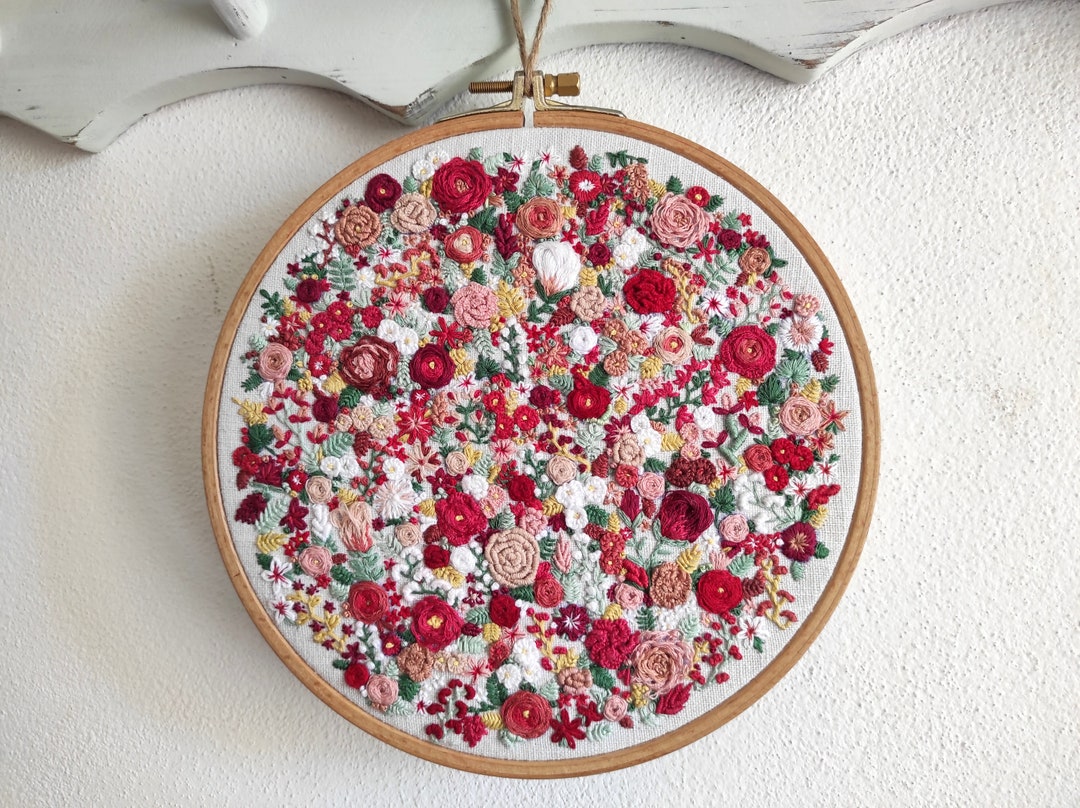 Floral Wall Hanging Hand Embroidered Art, Flower Embroidery, 3D ...