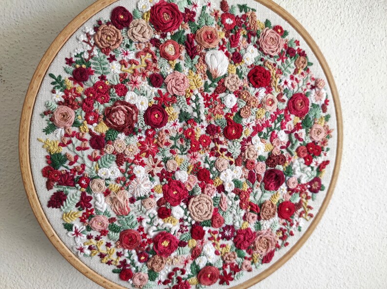 Floral Wall Hanging Hand Embroidered Art, Flower Embroidery, 3D ...