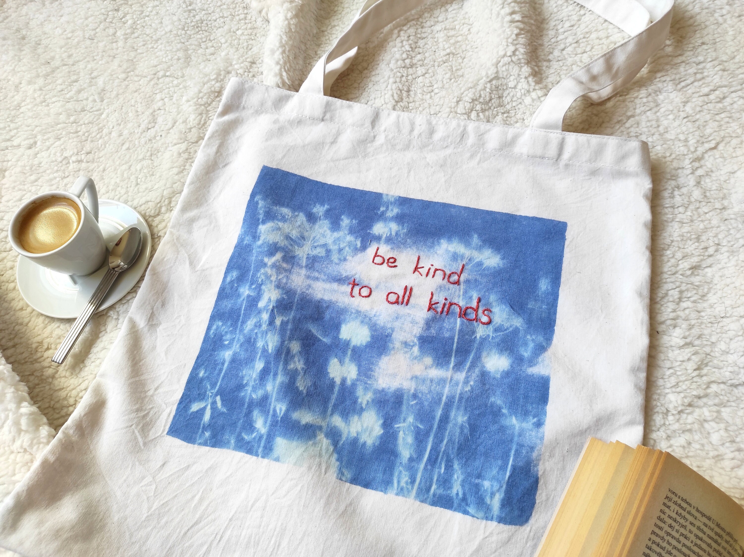 Cyanotype Flower Tote Bag, Hand Embroidery Tote , Cyanotype Print. Be ...