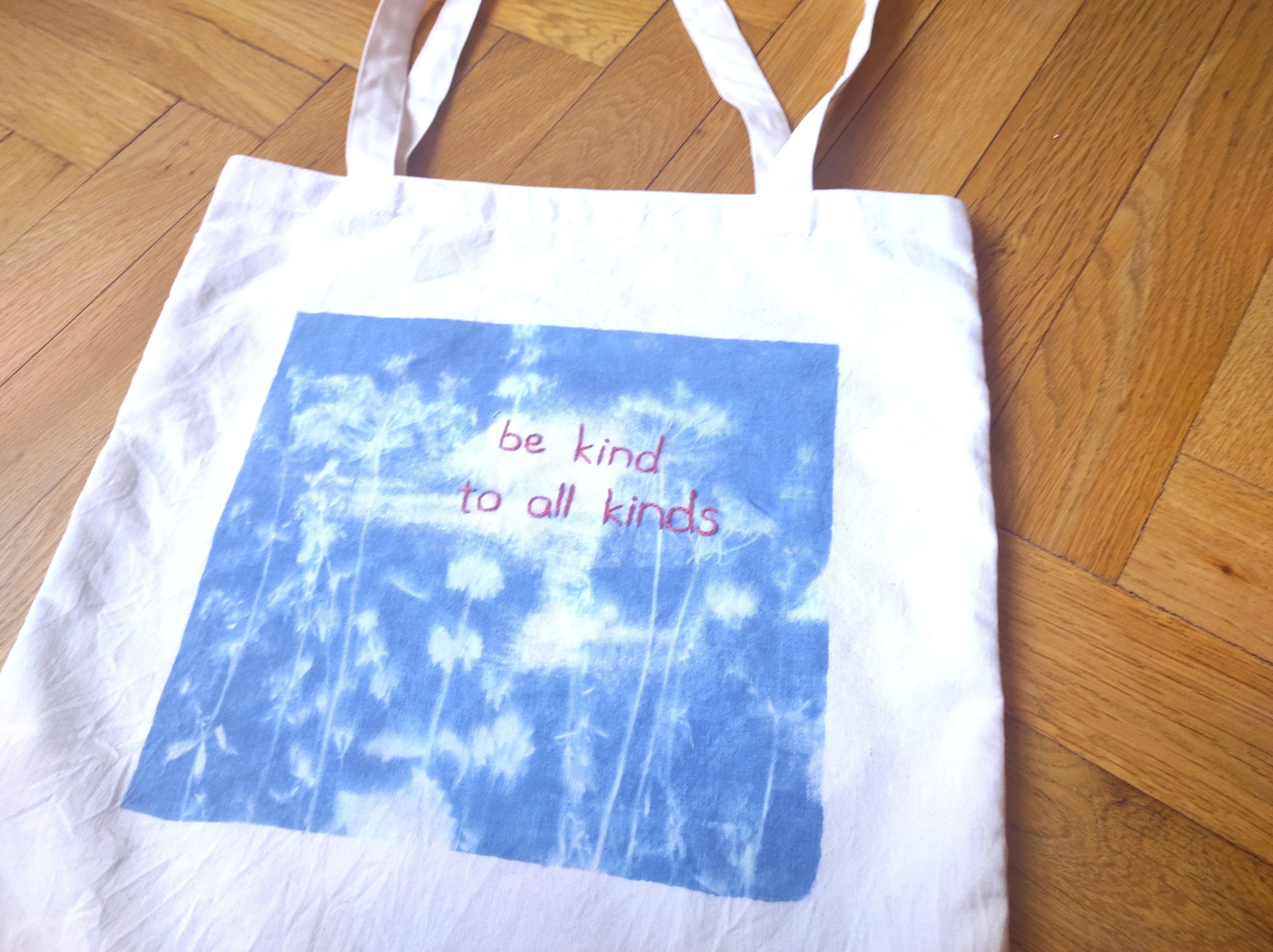 Cyanotype Flower Tote Bag, Hand Embroidery Tote , Cyanotype Print. Be ...