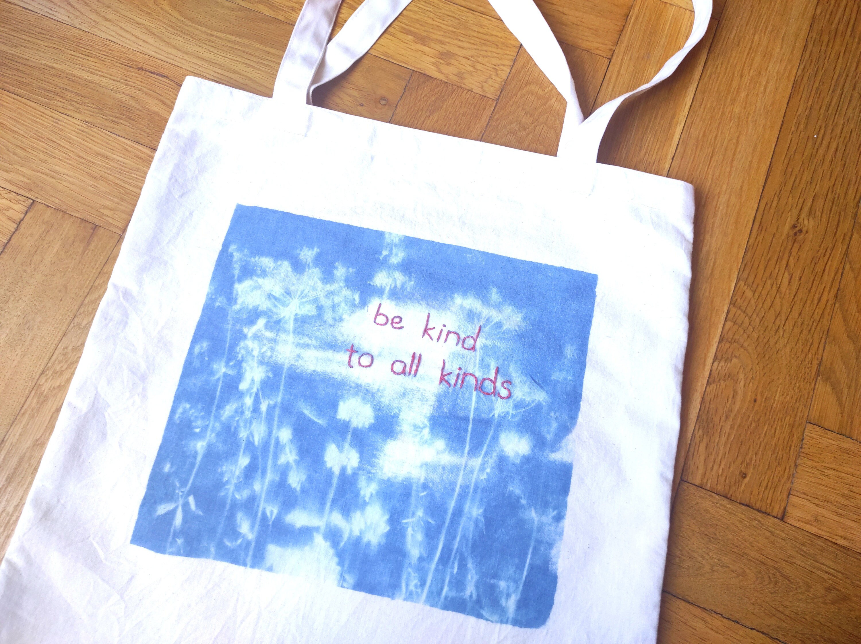 Cyanotype Flower Tote Bag, Hand Embroidery Tote , Cyanotype Print. Be ...