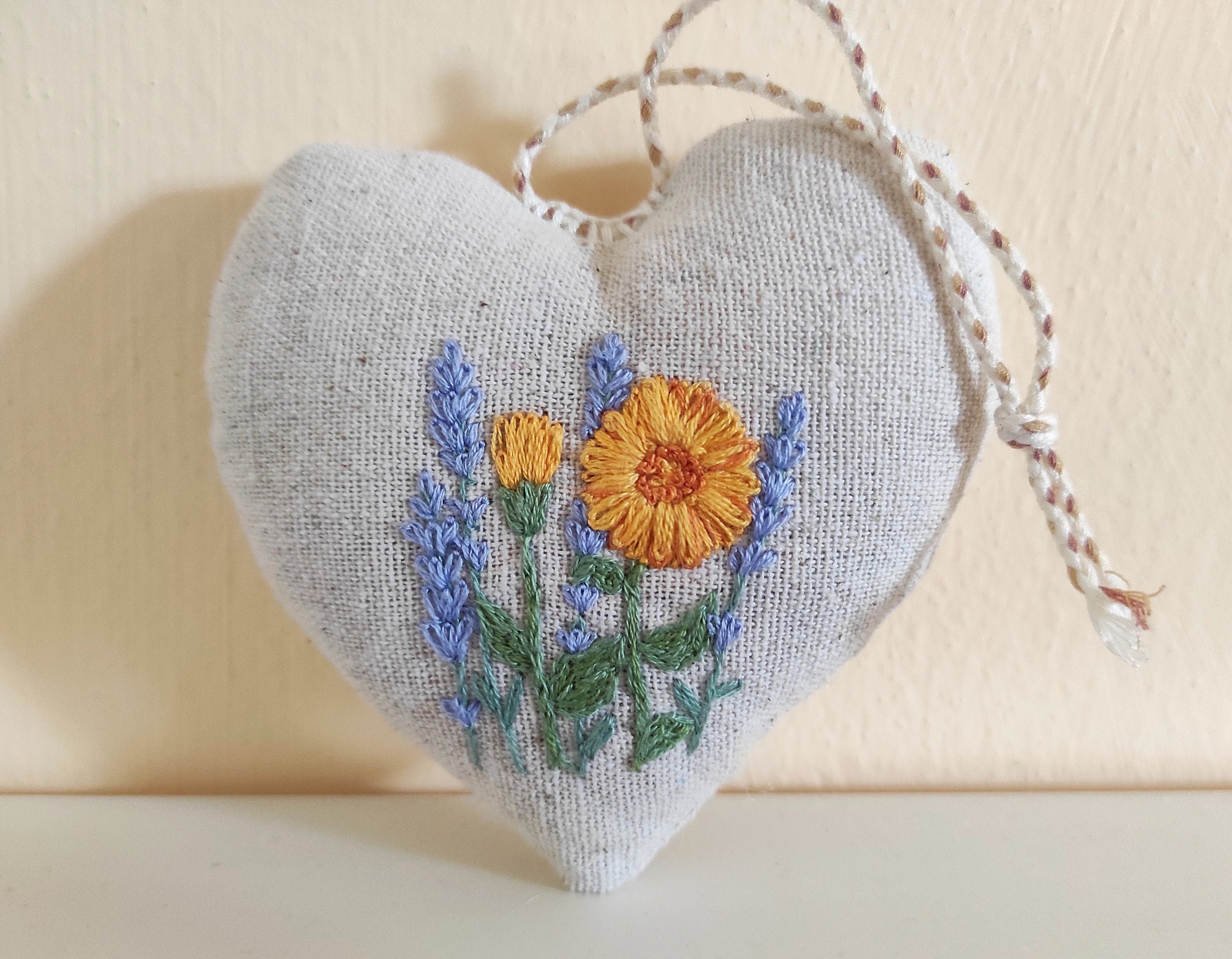Lavender Stuffed Hanging Heart With Pot Marigold and Lavender Hand ...