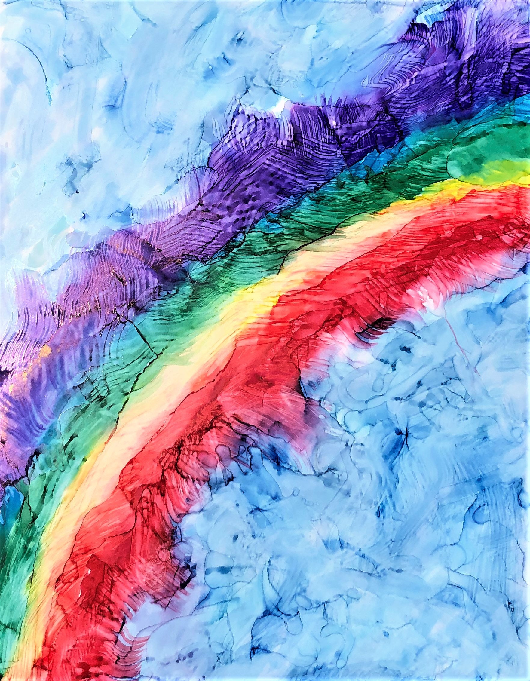 RAINBOW GONE WILD Abstract Alcohol Ink Art Original, Pride Month, Fluid ...