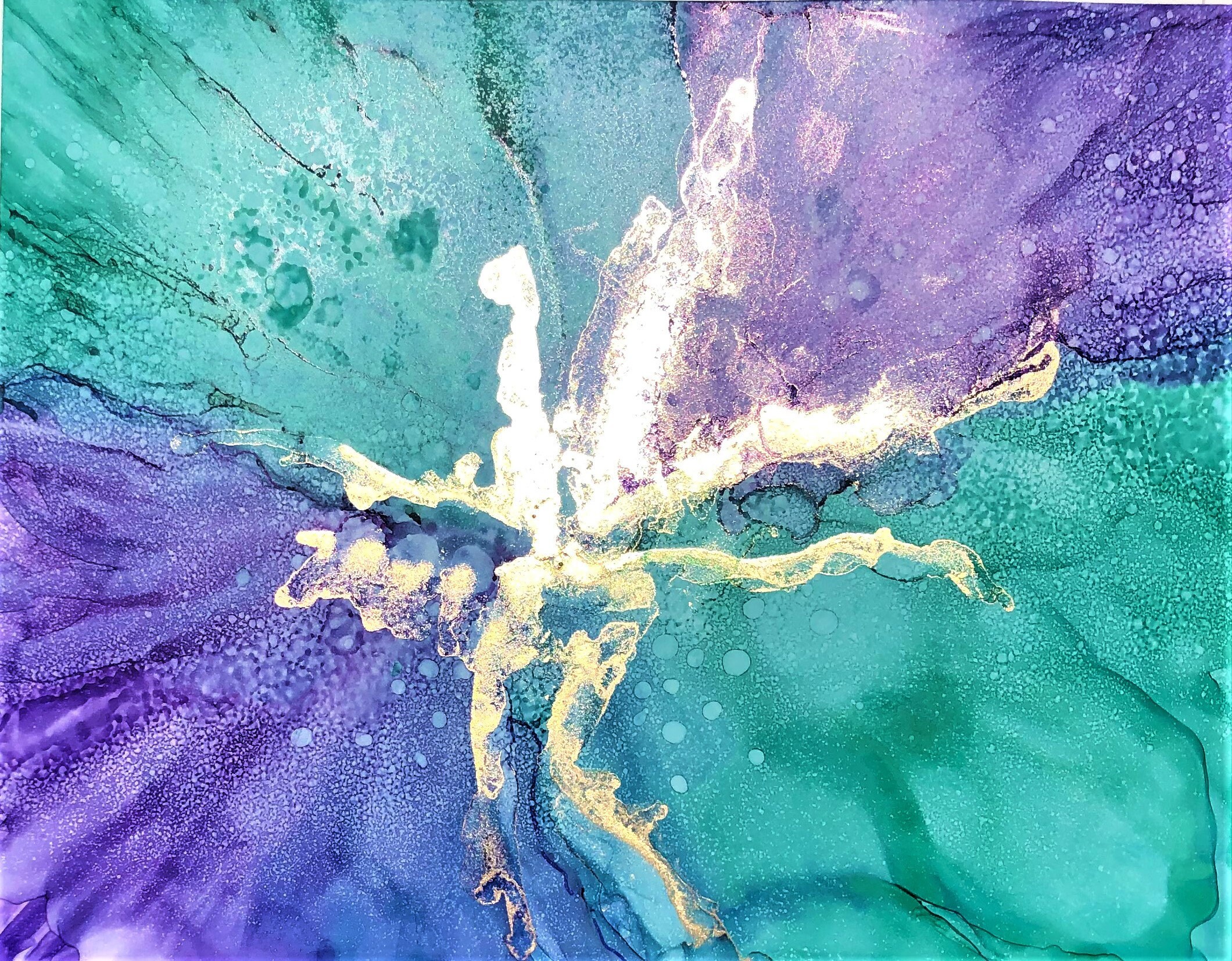 SEA SPRAY Original Alcohol Ink Abstract, Alcohol Ink Art, Gold Metallic ...