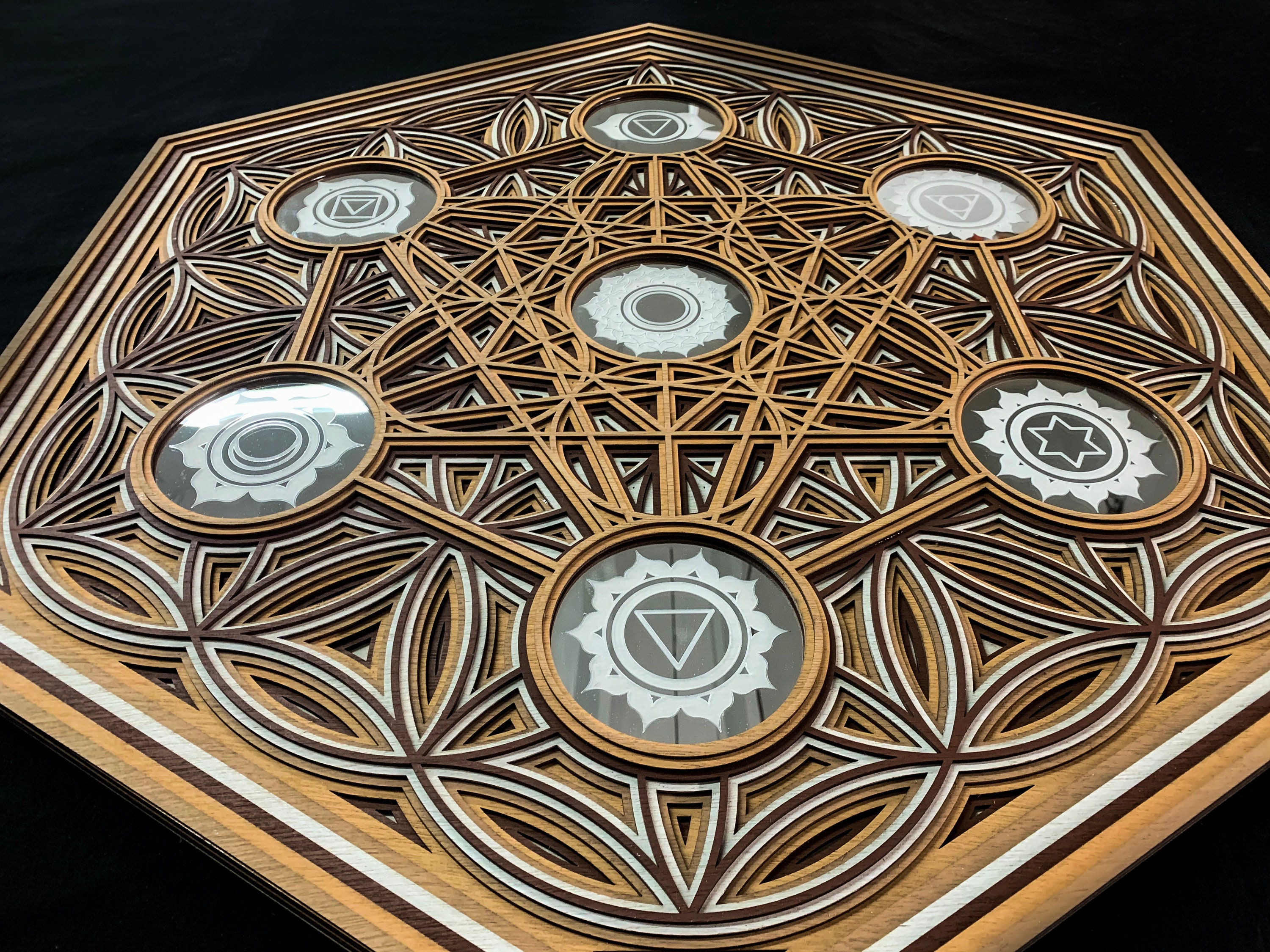 Flower of Metatron - Laser Cut Wood Layered Hexagon Wall Art With ...