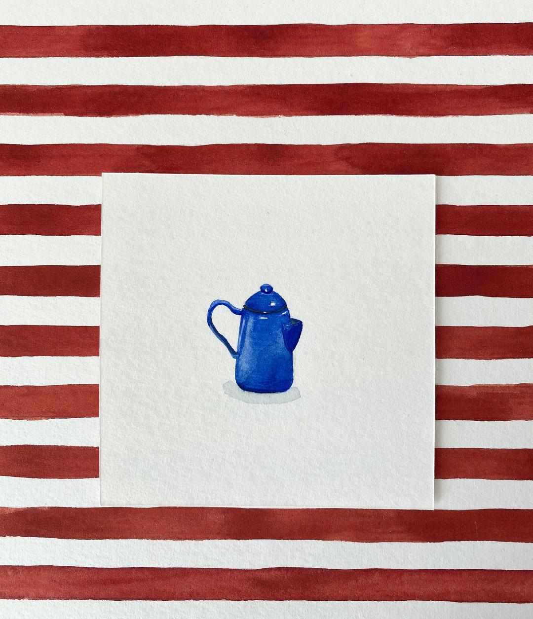 Original Watercolor Blue Teapot Illustration Kitchen Wall Decoration ...