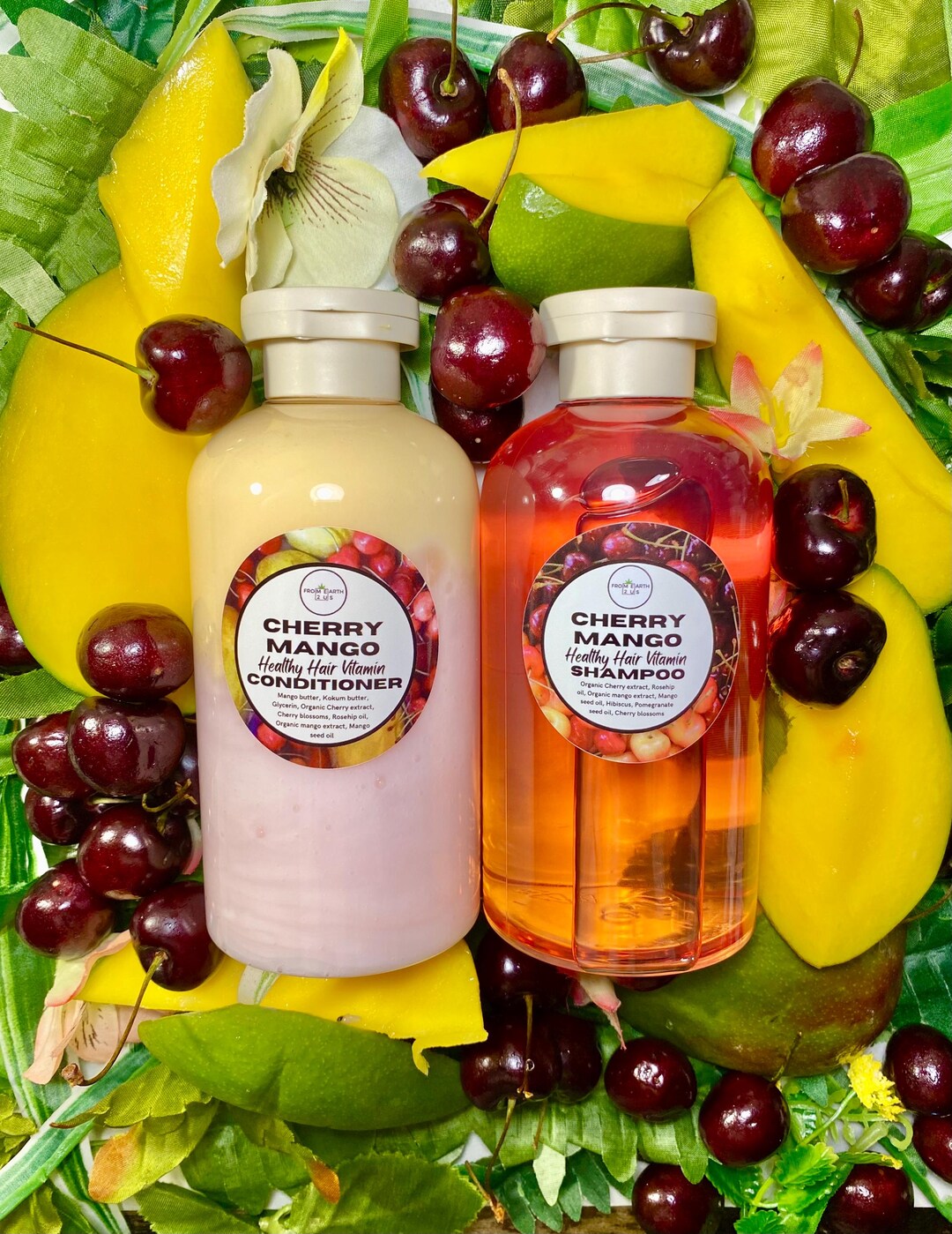 Cherry Mango Natural Shampoo + Conditioner Set for Healthy Hair 14 ...