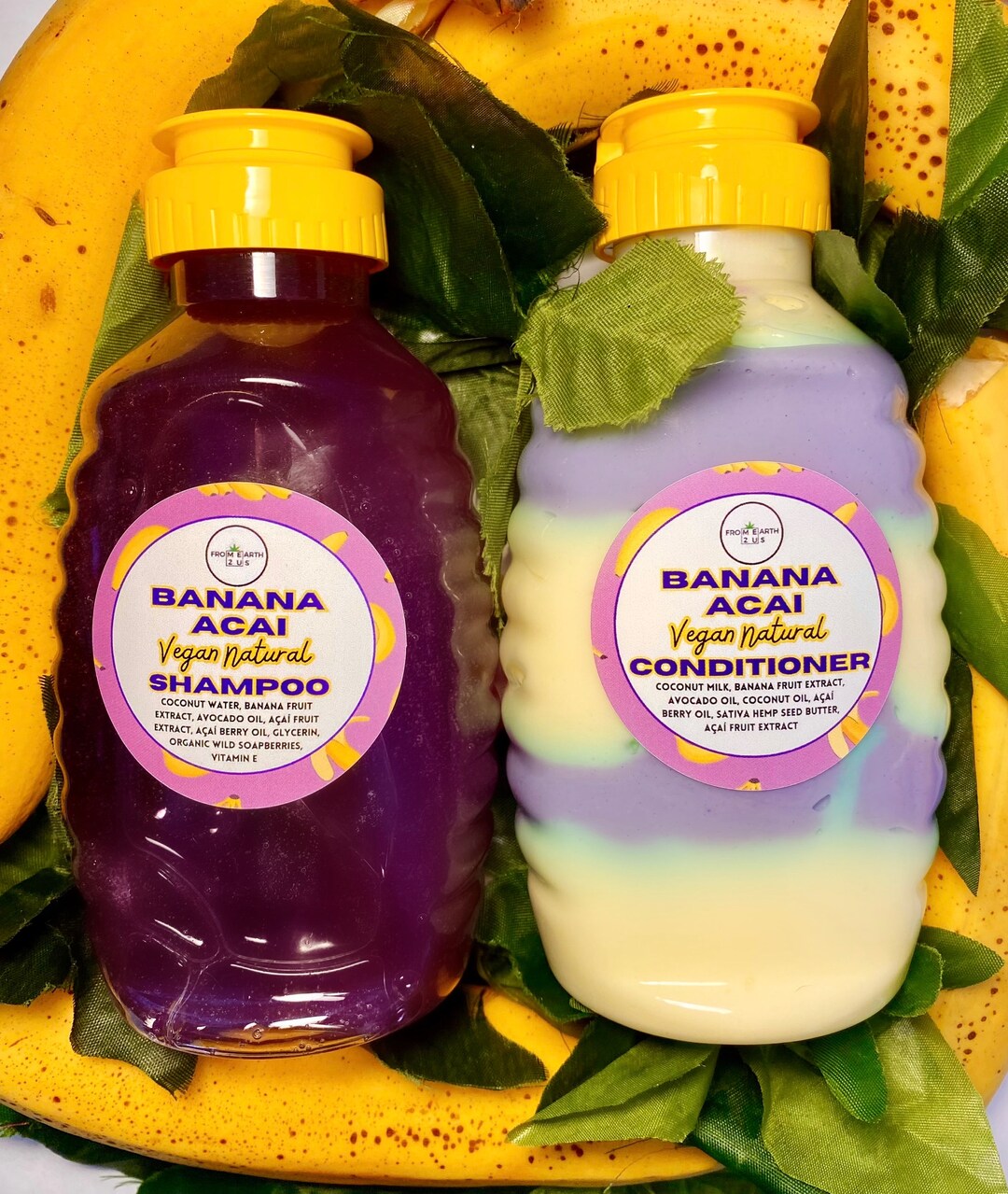 Banana Açaí Natural Vegan Shampoo Conditioner Set for Healthy Hair 16 ...