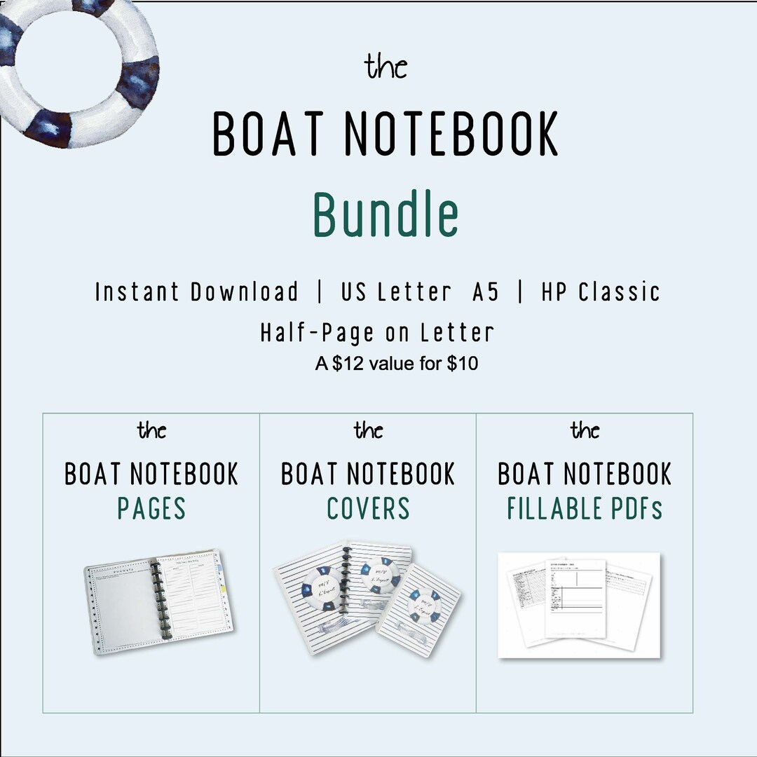 The Boat Notebook Pages Printable Bundle: Pages, Covers, Fillables. A5 ...