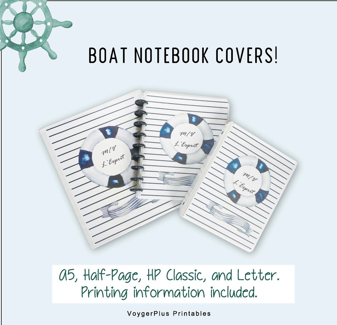 The Boat Notebook Pages Printable Covers. A5, Half Page, Happy Planner ...