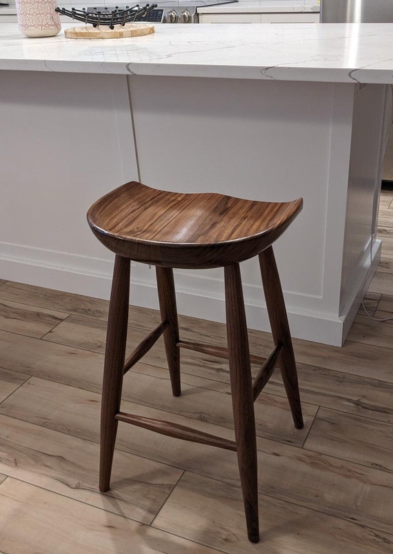 Fully Assembled Black Walnut Tractor Seat Bar Stool With Clear Coat