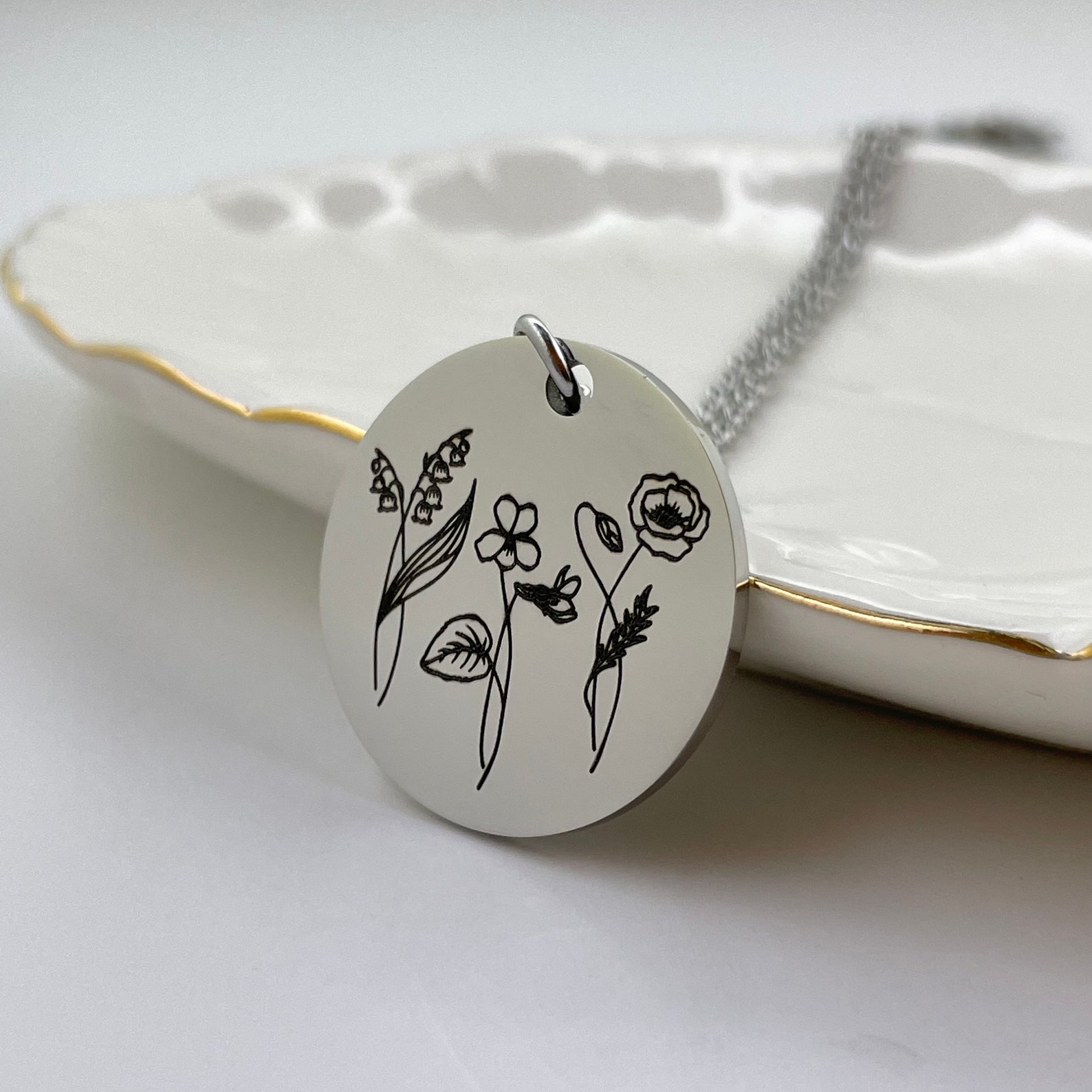 Combined Birth Month Flower Necklace Silver Rose Gold - Etsy