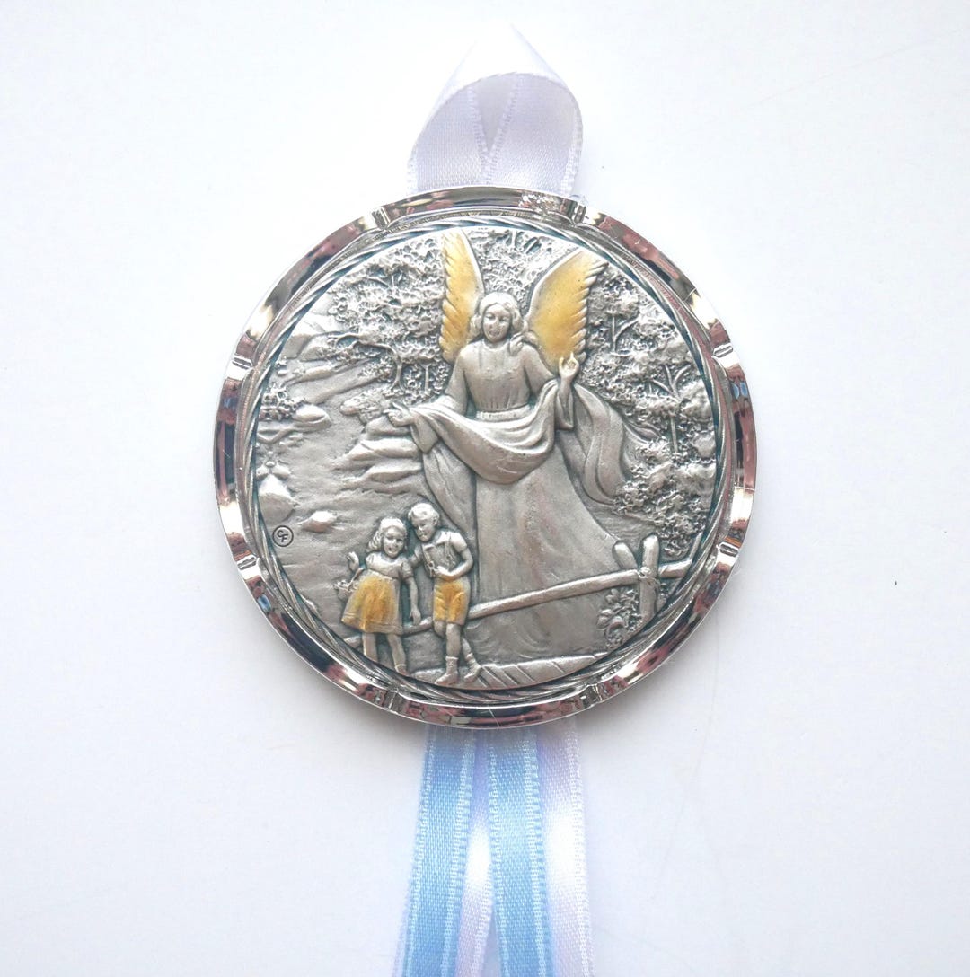 Guardian Angel Crib Medal With Blue and White Ribbons for Baby Boys - Etsy