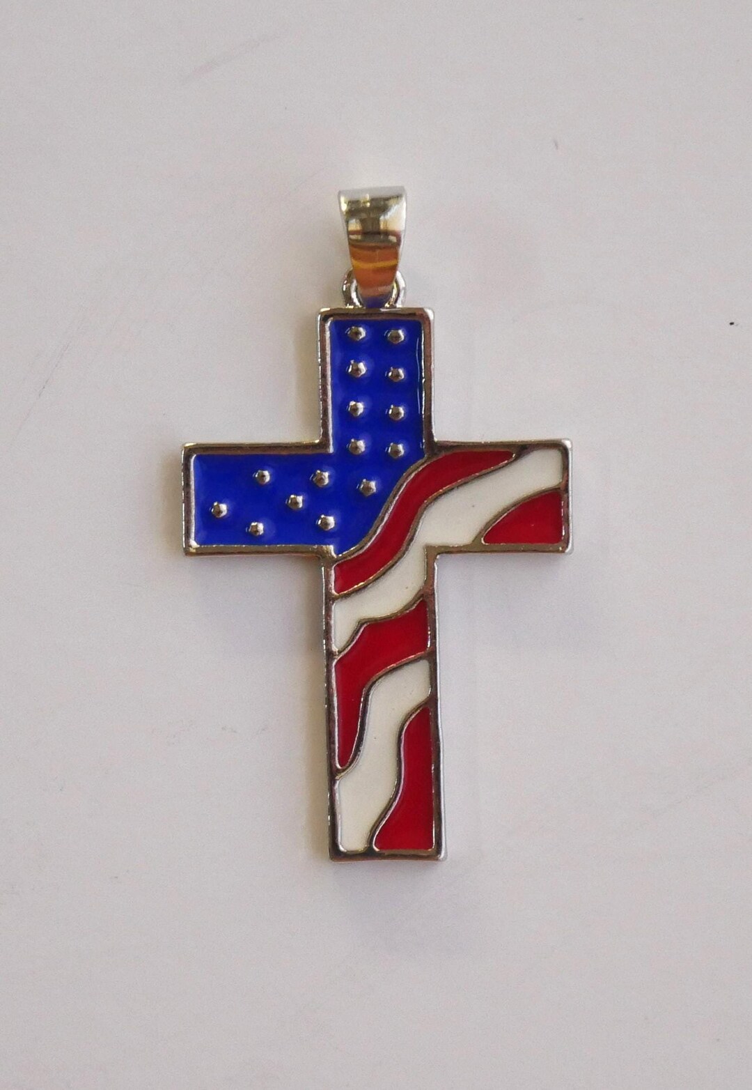 USA Flag Colors Cross With Chain - Etsy