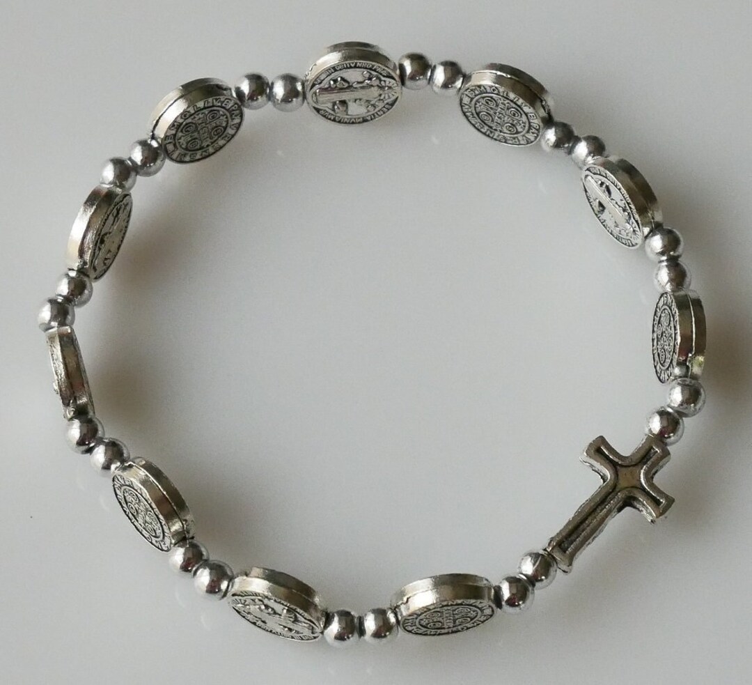 Stretchable Rosary Bracelet With Saint Benedict Medallions and - Etsy