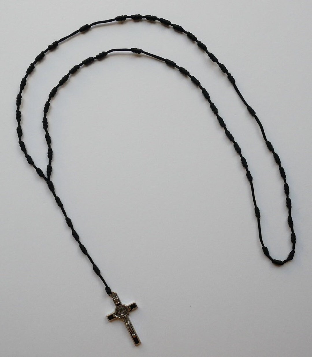 Quality Black Macrame Knotted Cord ROSARY With St Benedict 1-7/8 ...