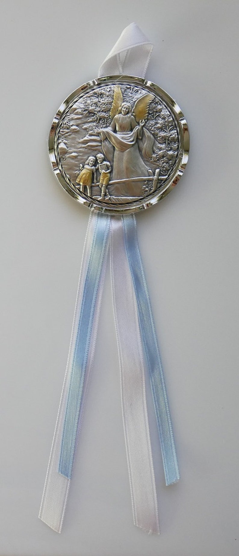 Guardian Angel Crib Medal With Blue and White Ribbons for Baby Boys - Etsy