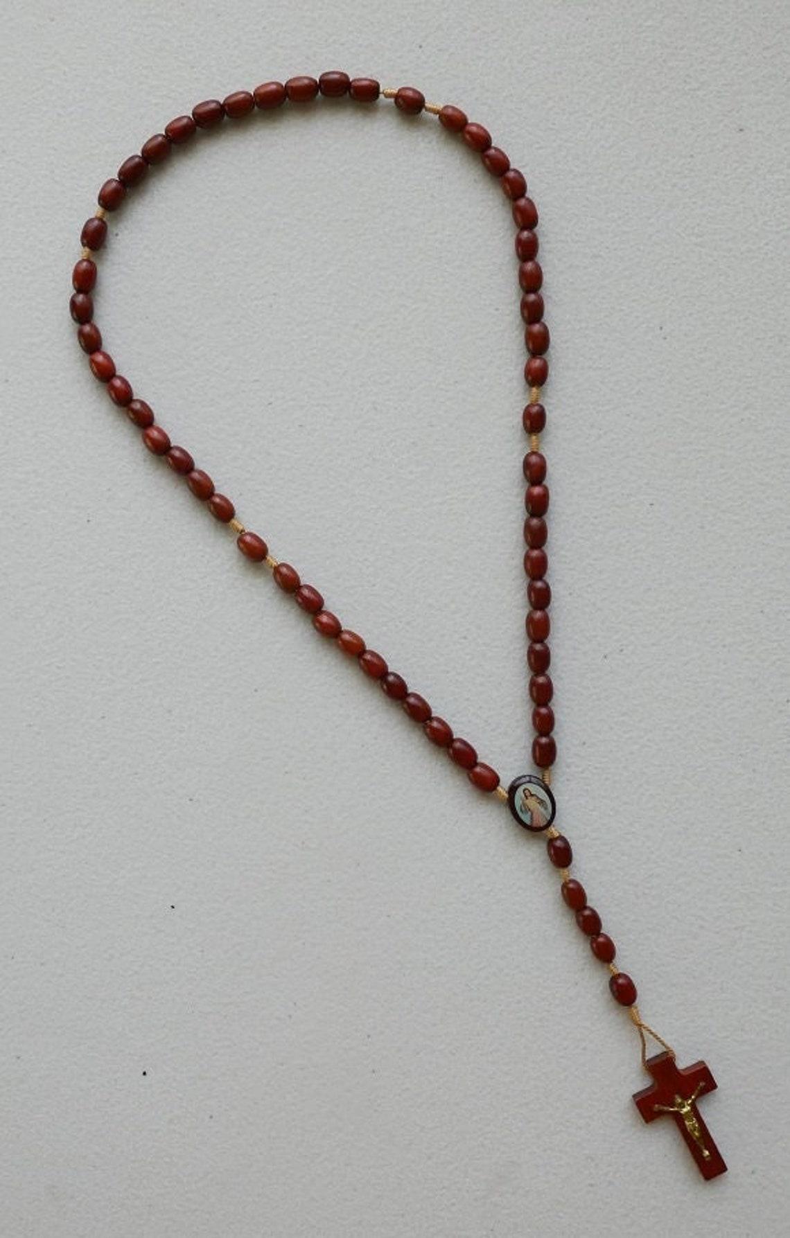 DIVINE MERCY Wood / Cord Rosary With Wood Bead Medallions - Etsy