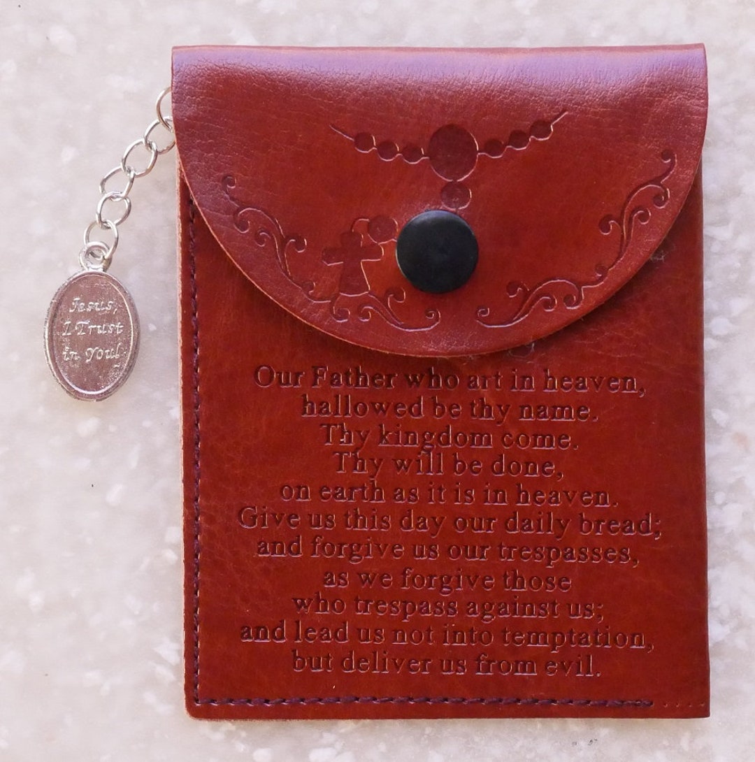 Divine Mercy Brown Leather Pouch for Rosaries With Medal - Etsy