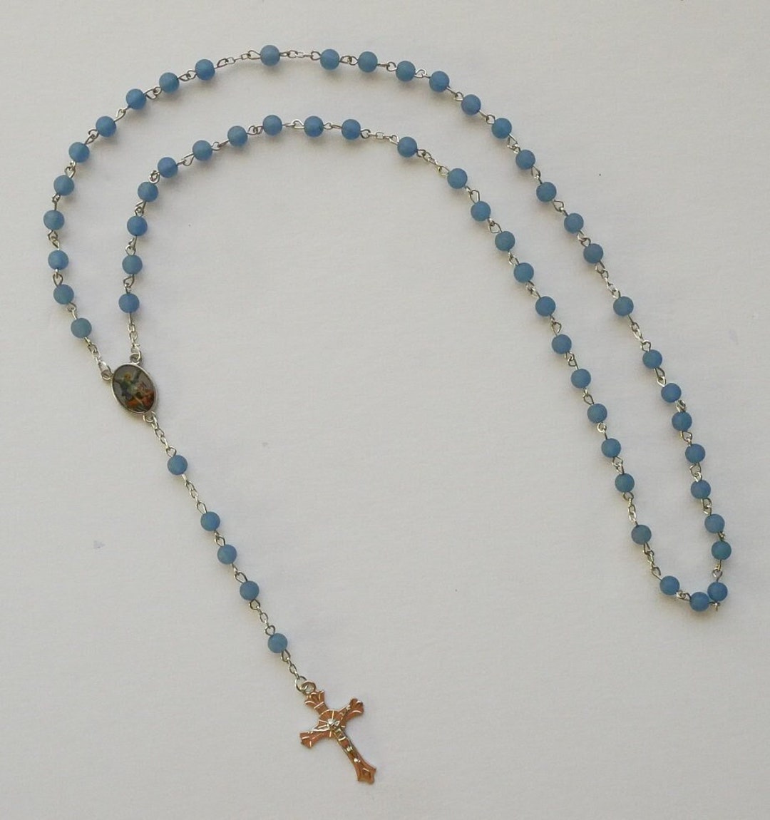 Saint Michael Blue Beads Rosary With Pouch Included - Etsy
