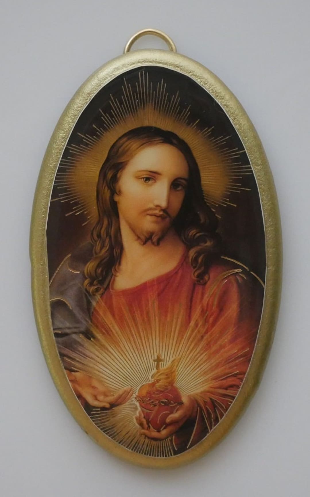 Sacred Heart of Jesus Oval Wood Plaque 4 X 2-1/2 - Etsy