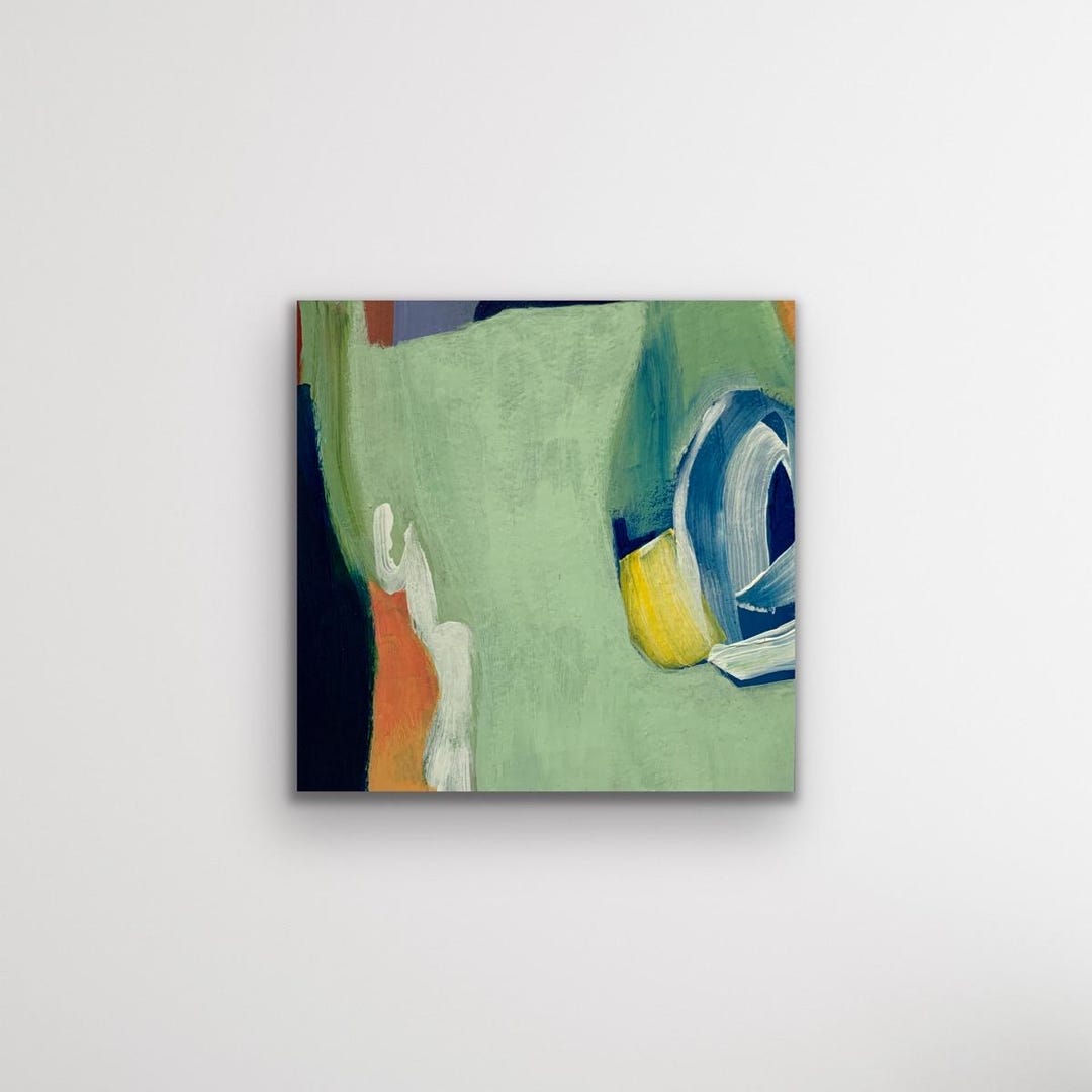 Miniature Abstract Painting, Small Original Abstract Art, Lime Cream ...