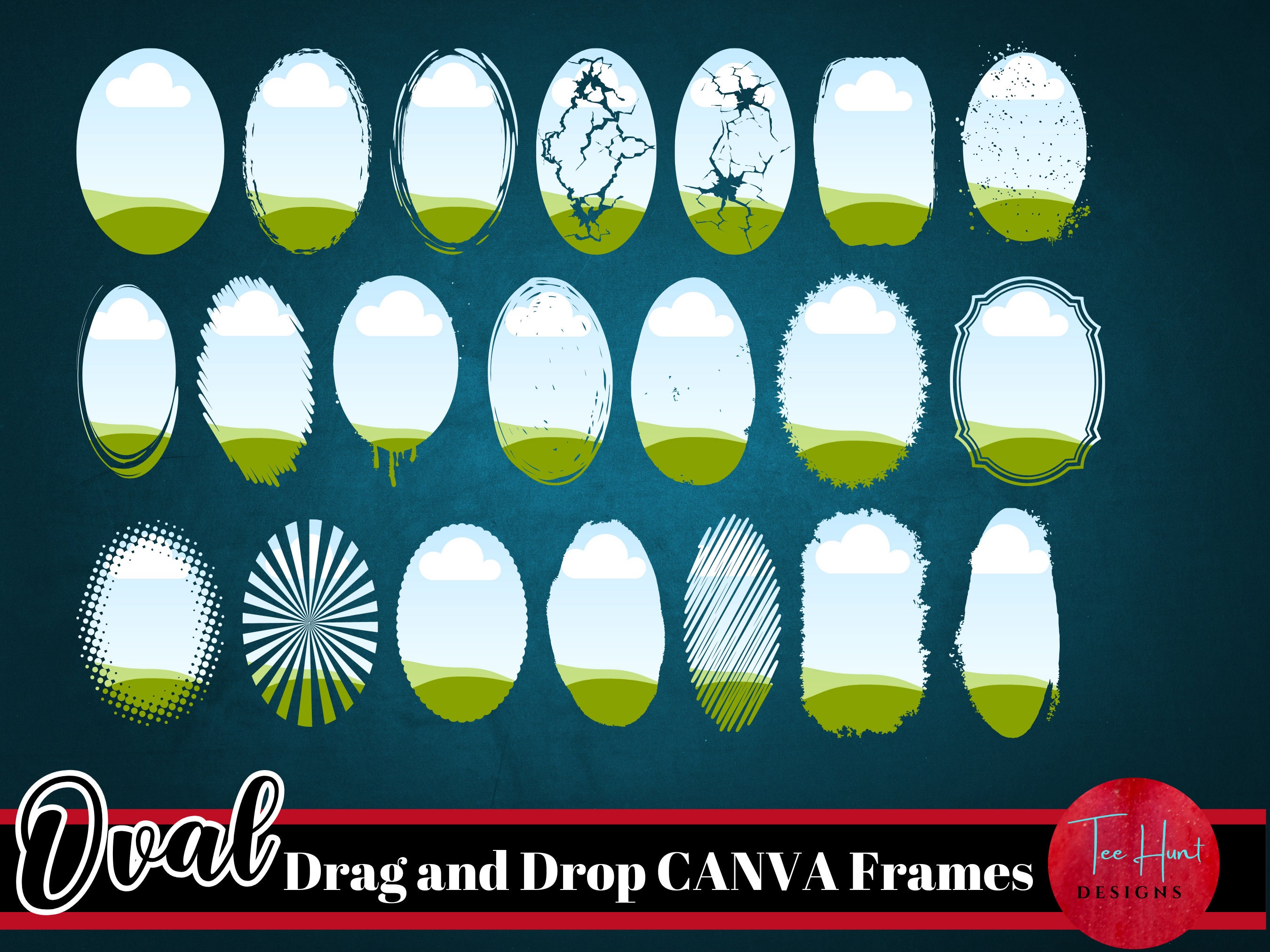 21 Canva Frames Templates, Distressed Oval Frame Bundle, Customizable ...