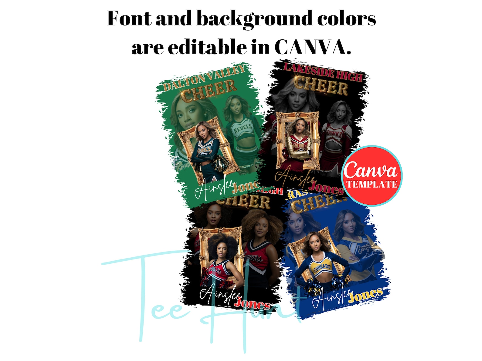 Cheer Shirt Design, Cheerleader Photo Canva Template, Editable Tshirt ...