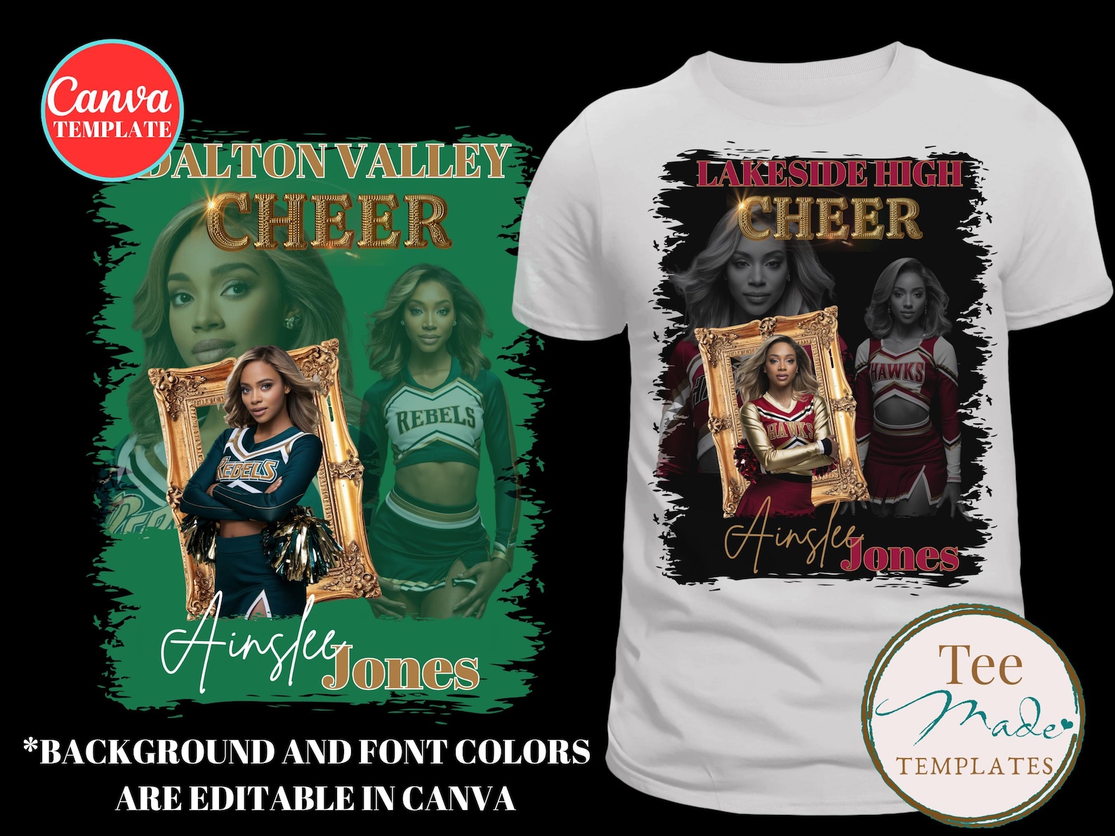 Cheer Shirt Design, Cheerleader Photo Canva Template, Editable Tshirt ...