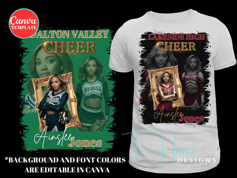 Cheer Shirt Design, Cheerleader Photo Canva Template, Editable Tshirt ...