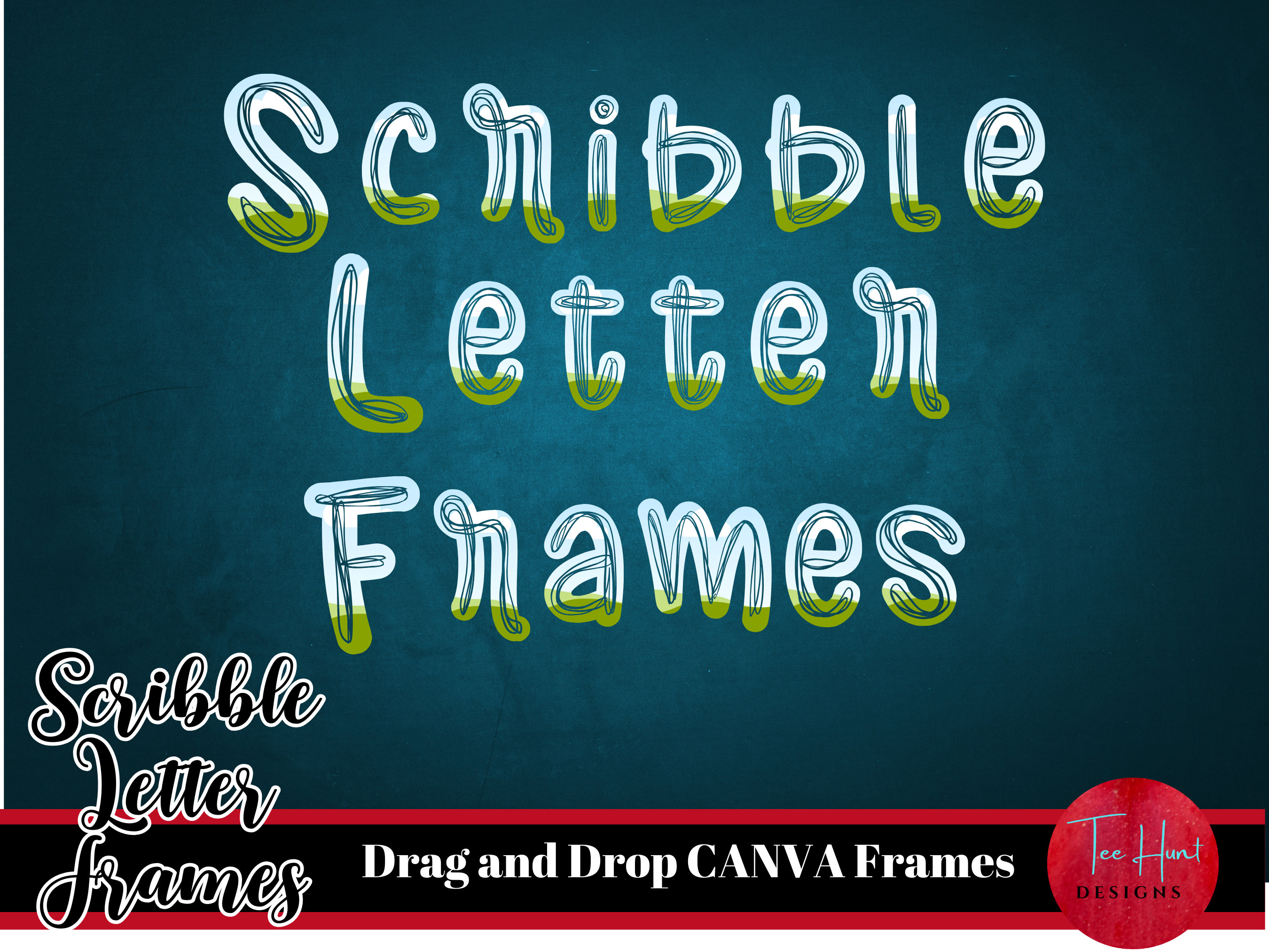 Canva Letter Frames, Scribble Font Bundle, Editable Template Doodle ...