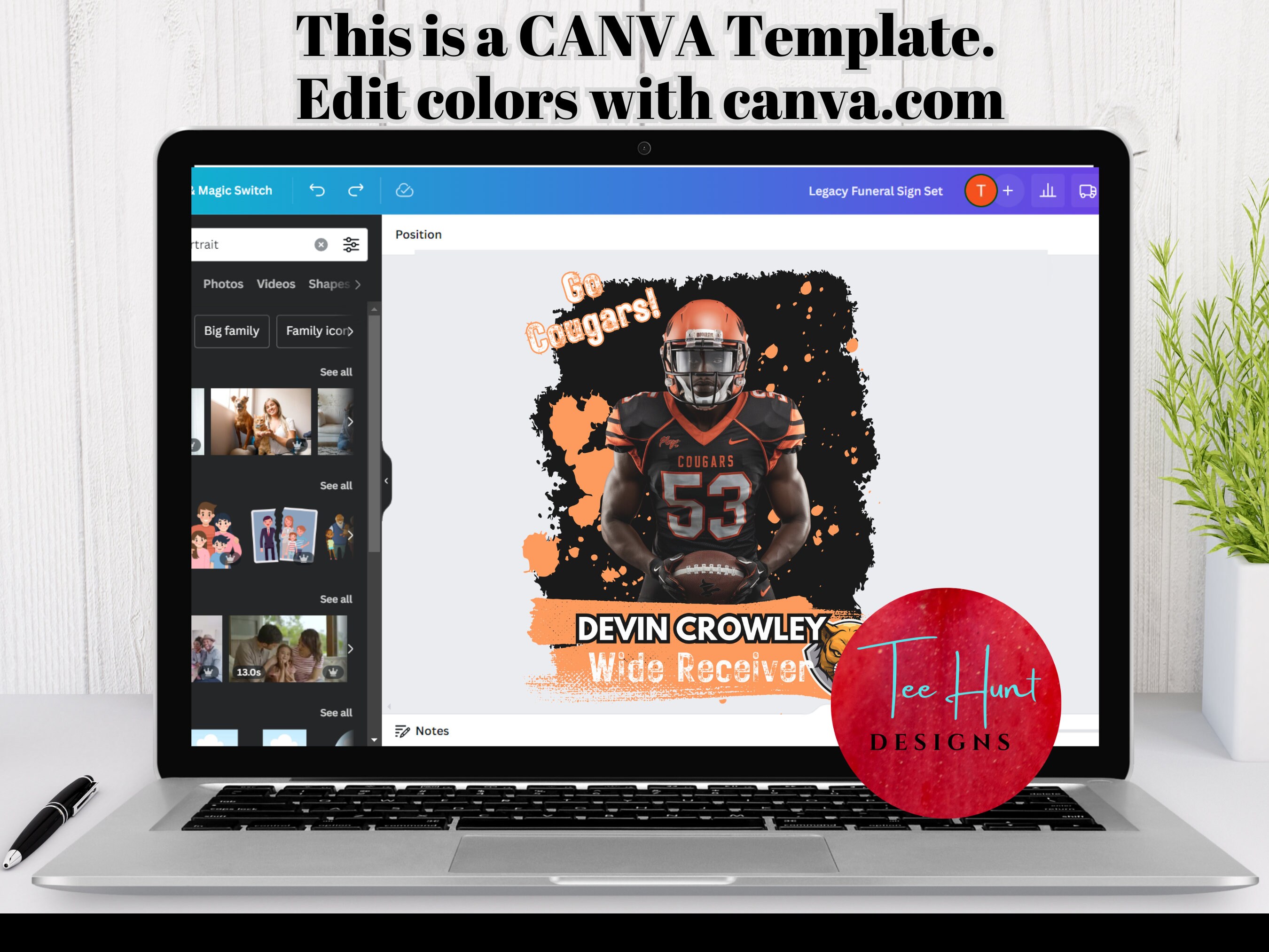 Football Shirt Design With Mascot, Canva Template, Editable Gameday ...