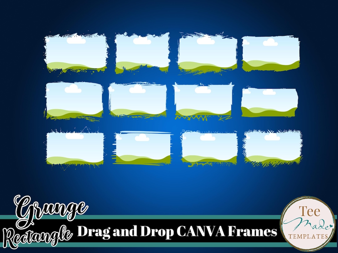 Grunge Canva Frames Template, Distressed Rectangle Frame Bundle ...