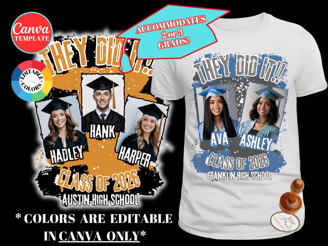 Class of 2026, Graduation Shirt, Canva Template, Sibling Grads, Twins ...