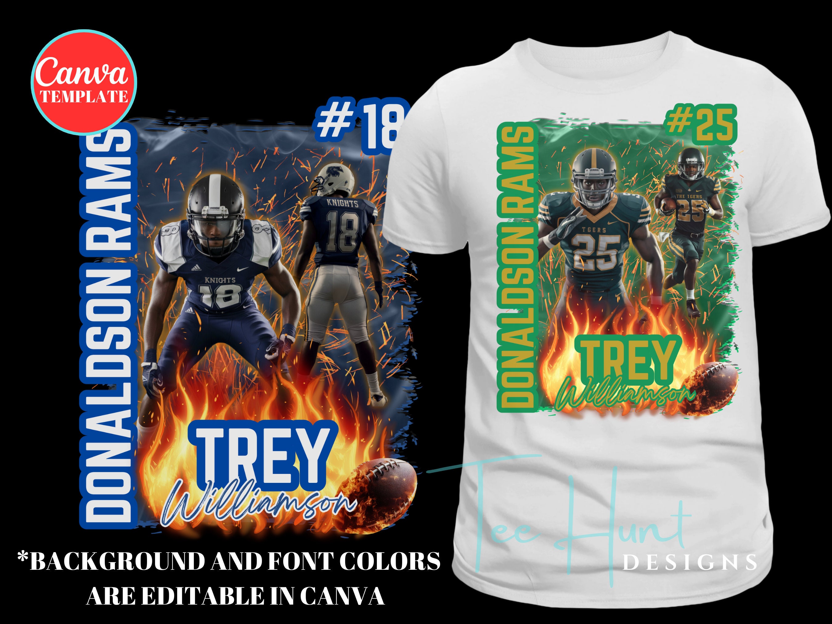 Football Shirt Design With Flames, Canva Template, Editable Gameday ...