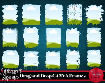 Canva Frames Templates, Distressed Square Frame Bundle, Customizable ...