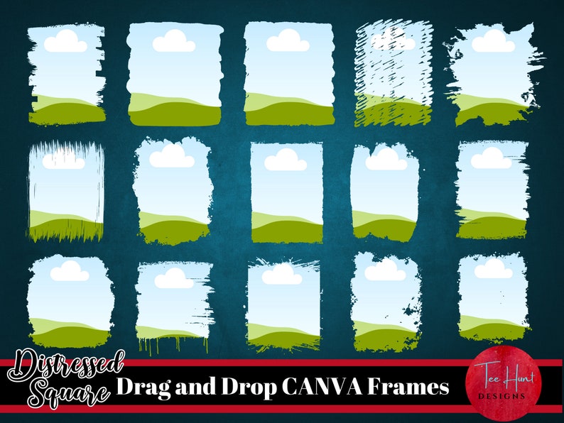 Canva Frames Templates, Distressed Square Frame Bundle, Customizable ...