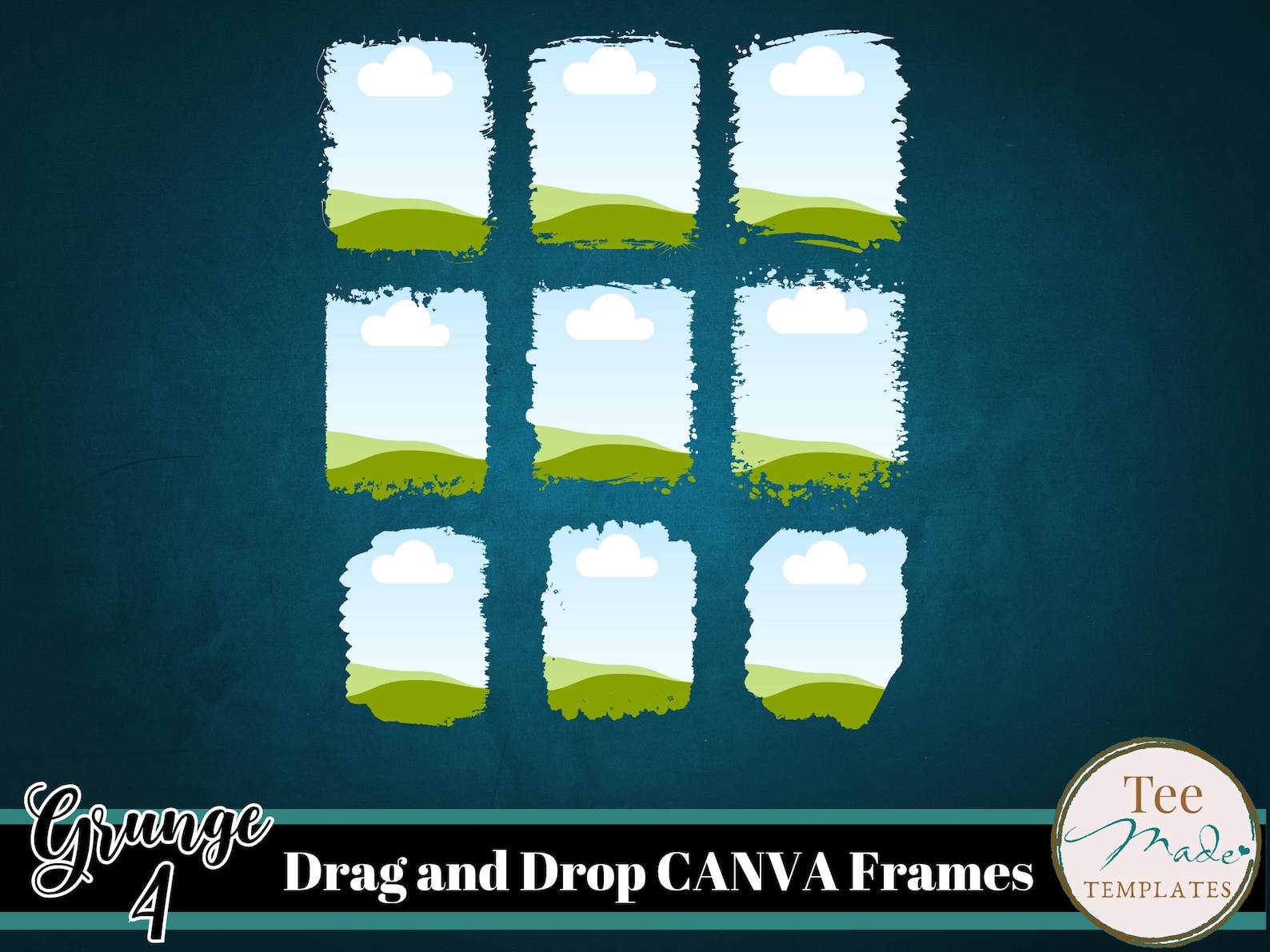 Grunge Canva Frames Templates, Distressed Square Frame Bundle ...