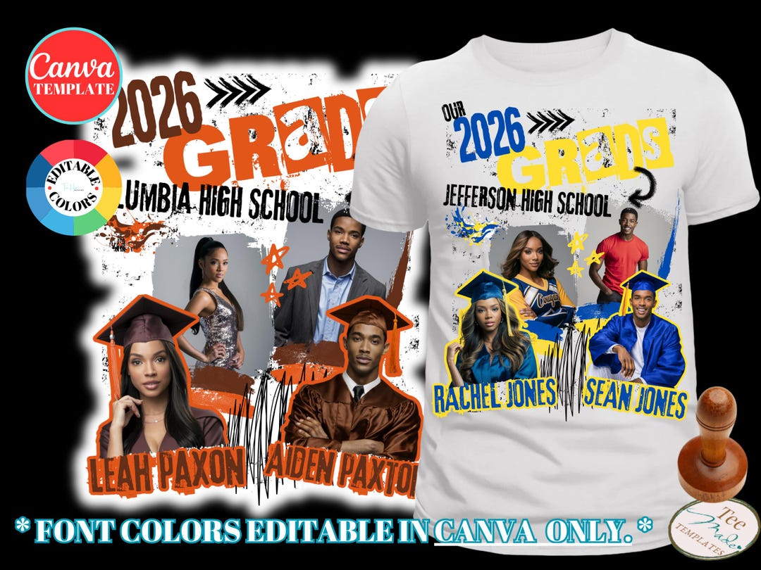 Class of 2026, Graduation Shirt, Canva Template, Sibling Grads, Twins ...