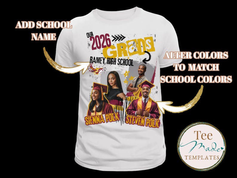 Class of 2026, Graduation Shirt, Canva Template, Sibling Grads, Twins ...