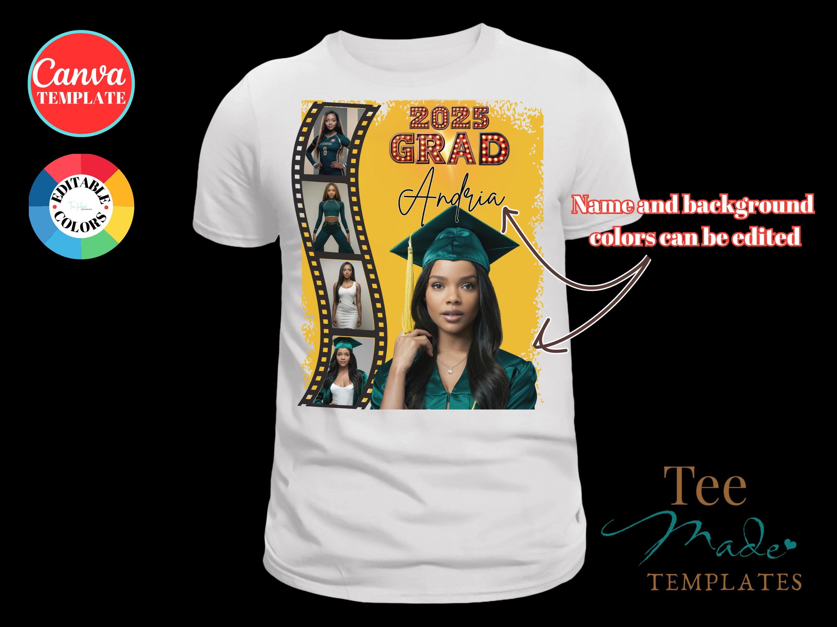 Graduation Template, Class of 2025, Movie Grad Shirt, Film Canva ...