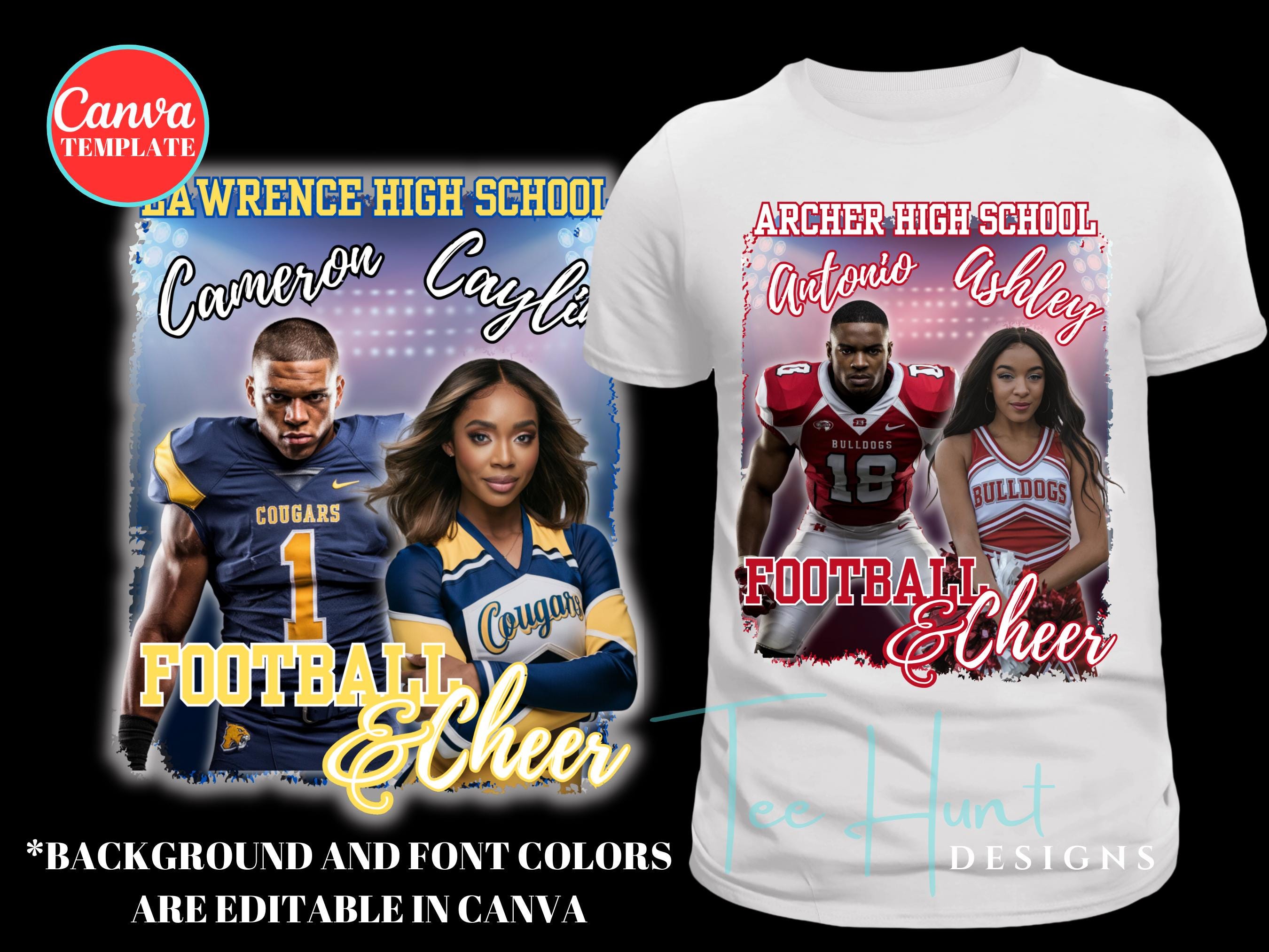 Football and Cheer Tshirt Design, Canva Template, Editable Gameday ...