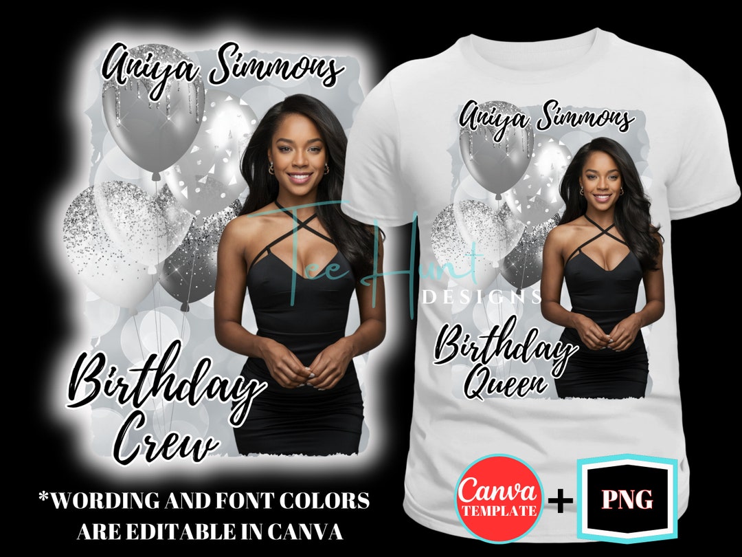Birthday Tshirt Template W/ Balloons, Bday Queen, Bootleg Shirt, Canva ...