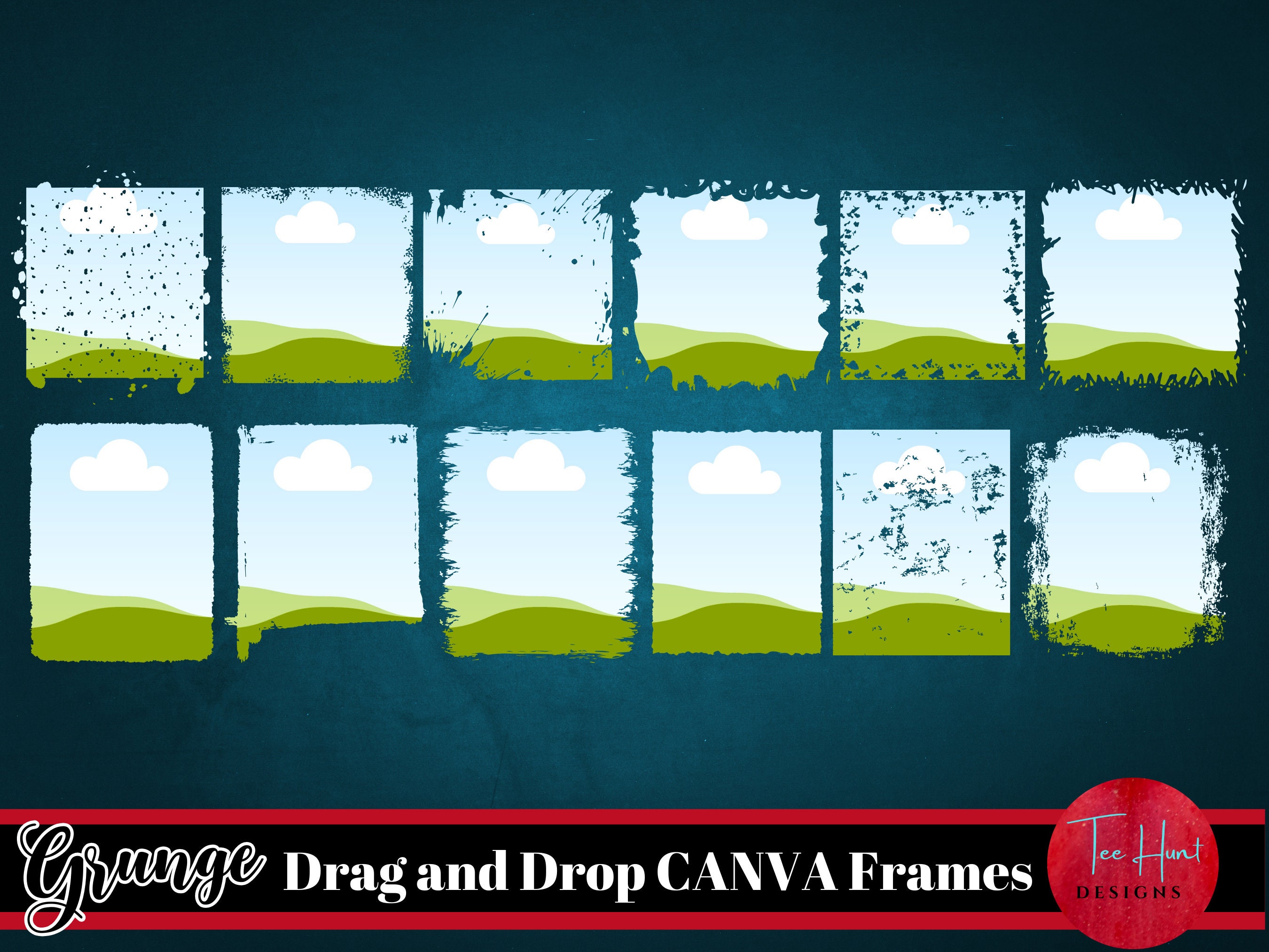 Canva Frames Templates, Grunge Square Frame Bundle, Customizable Canva ...