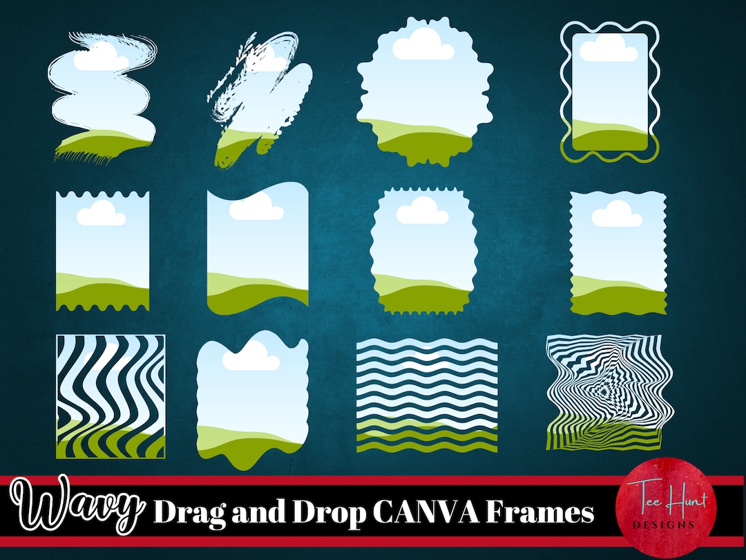 Canva Frames Templates, Wavy Canva Frame Bundle, Customizable Canva ...